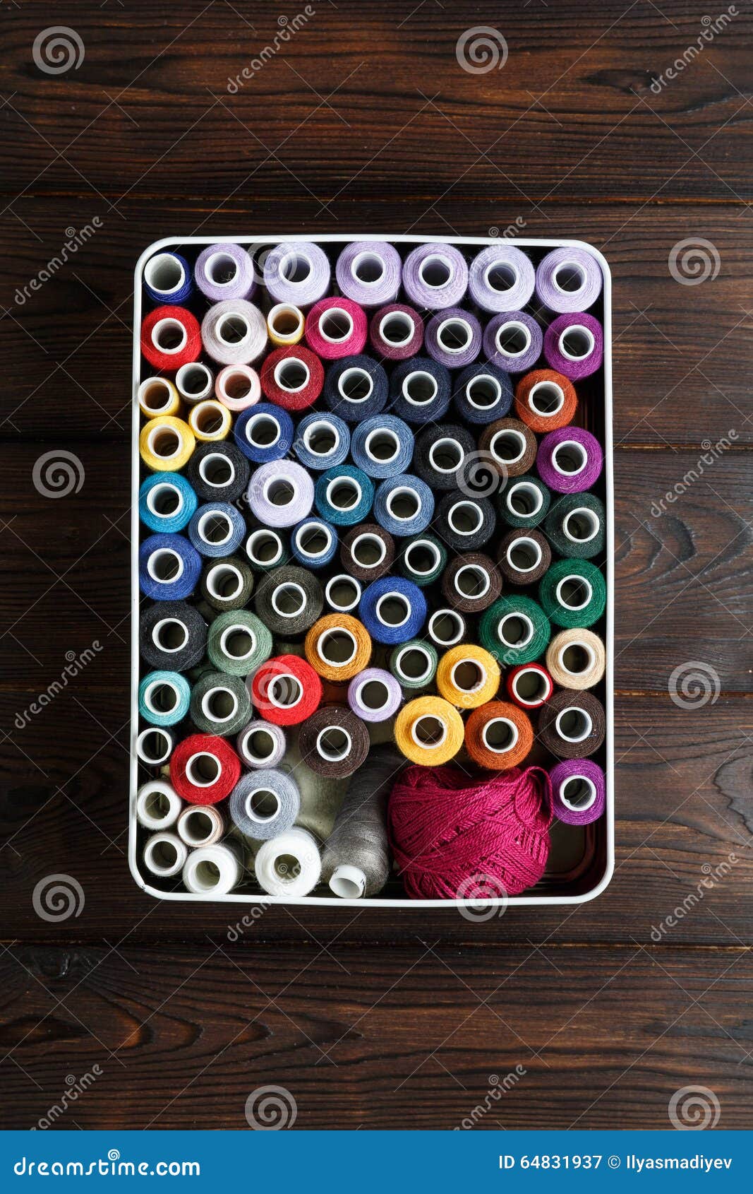 Spools of Threads on the Wood Background Stock Image - Image of tailor ...