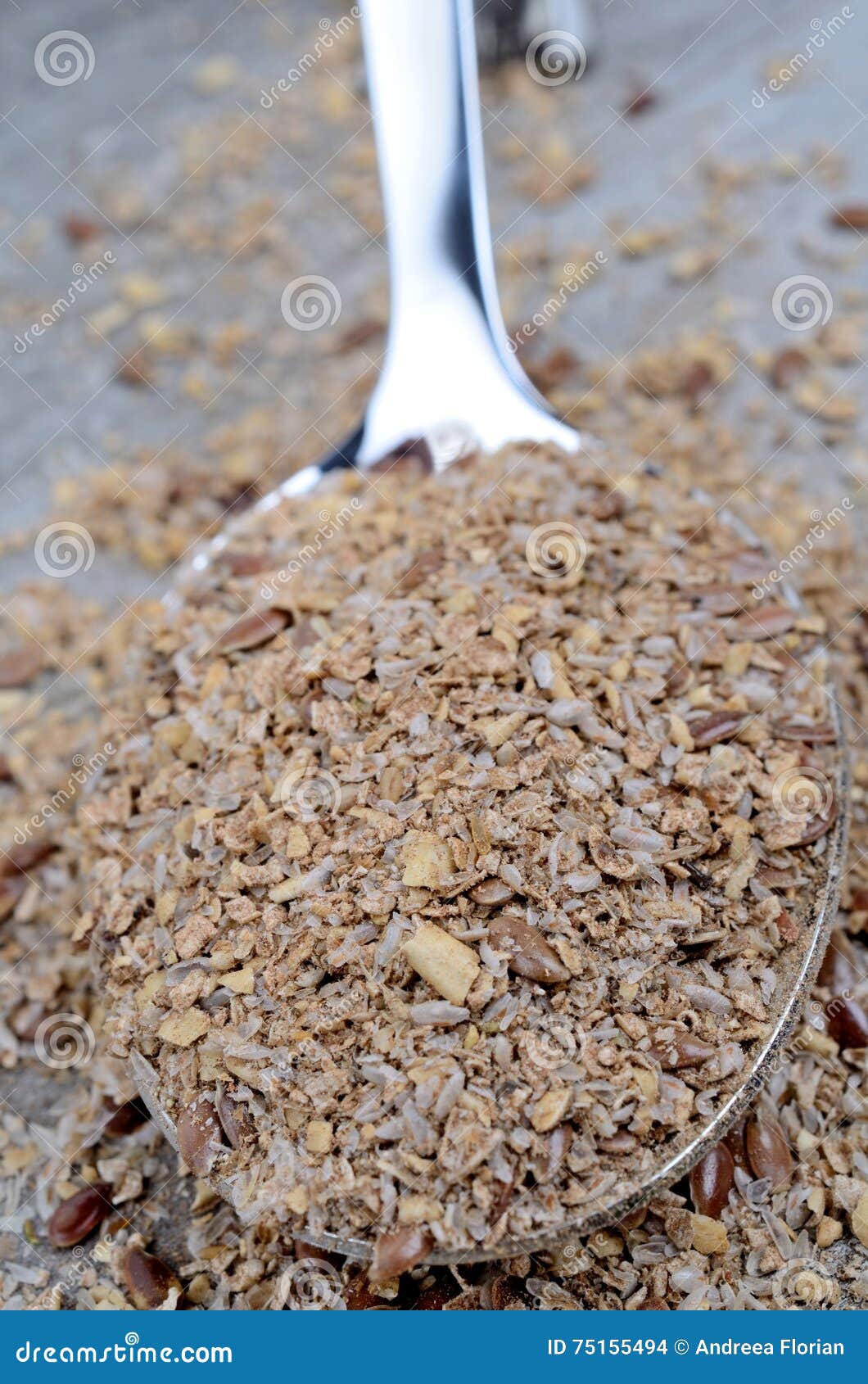 Spoon with bran on table stock photo. Image of food, background - 75155494