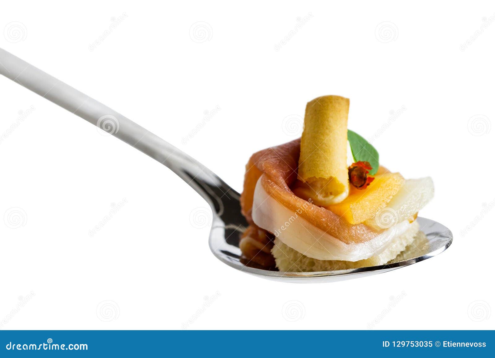 Spoon Canape with Parma Ham Isolated on White. Stock Image - Image of ...