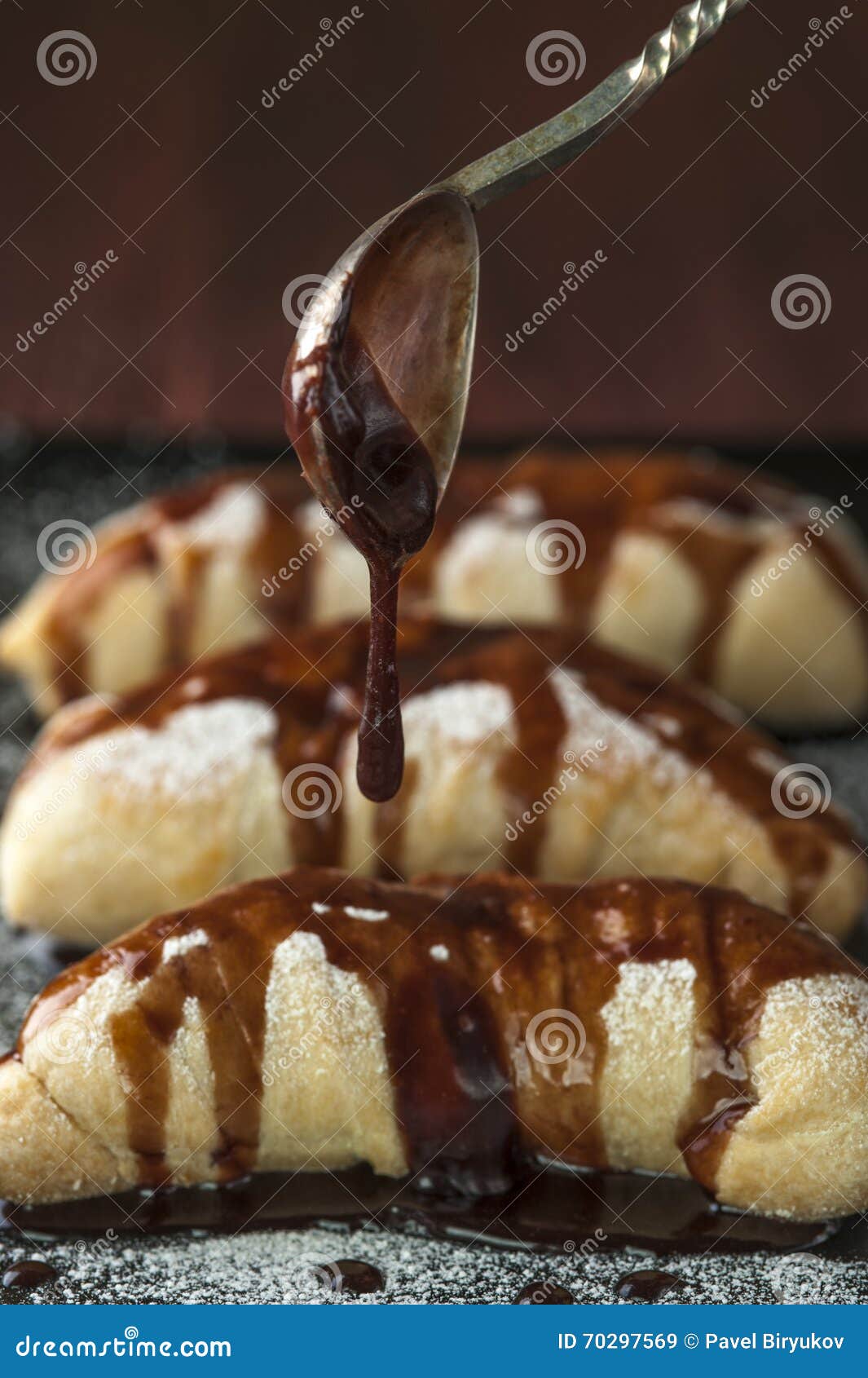 Spoon with Chocolate Glaze Over Puffs Stock Image - Image of freshness ...