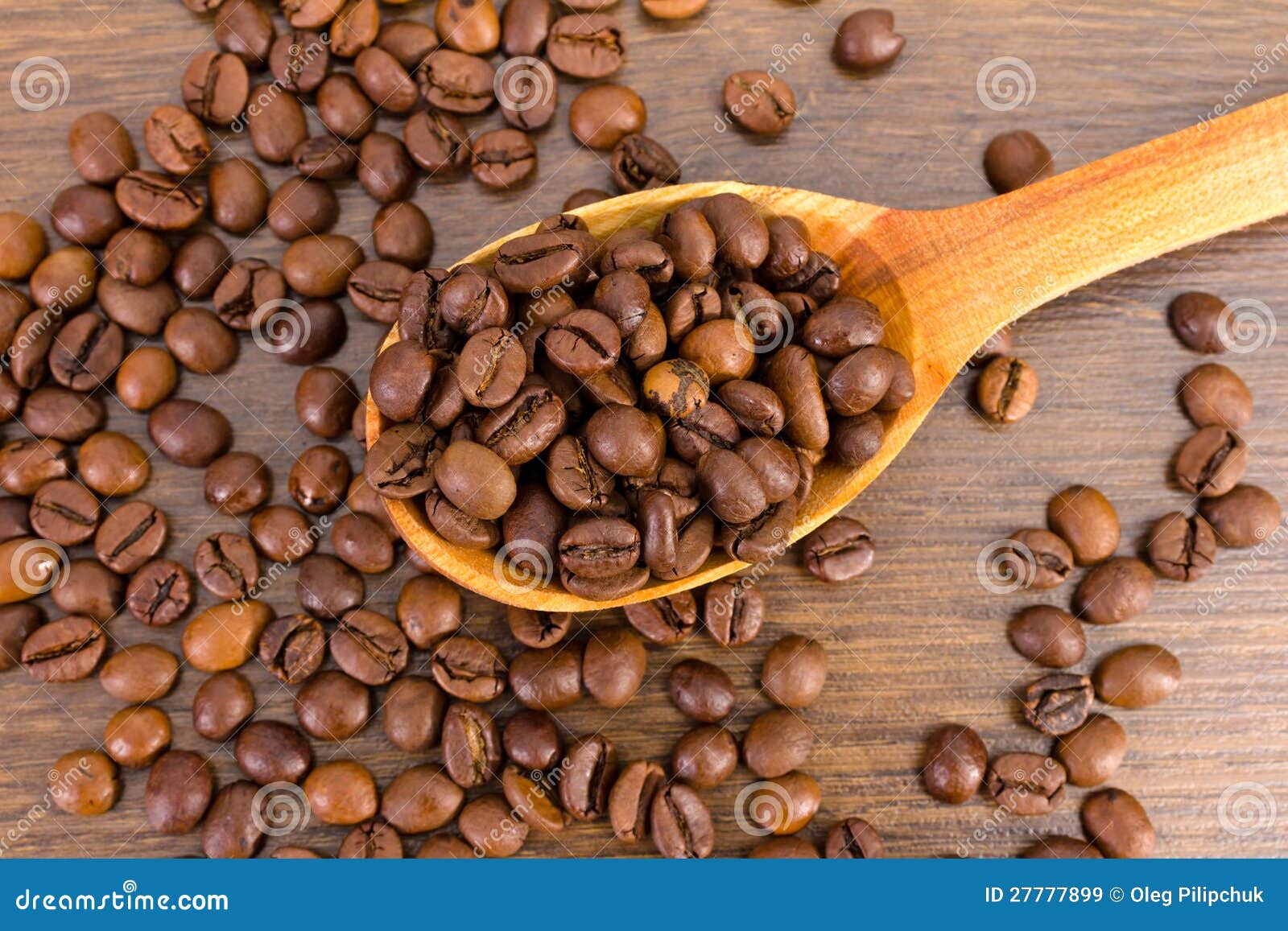 Spoon with Coffee Beans on Wooden Background Stock Image - Image of ...