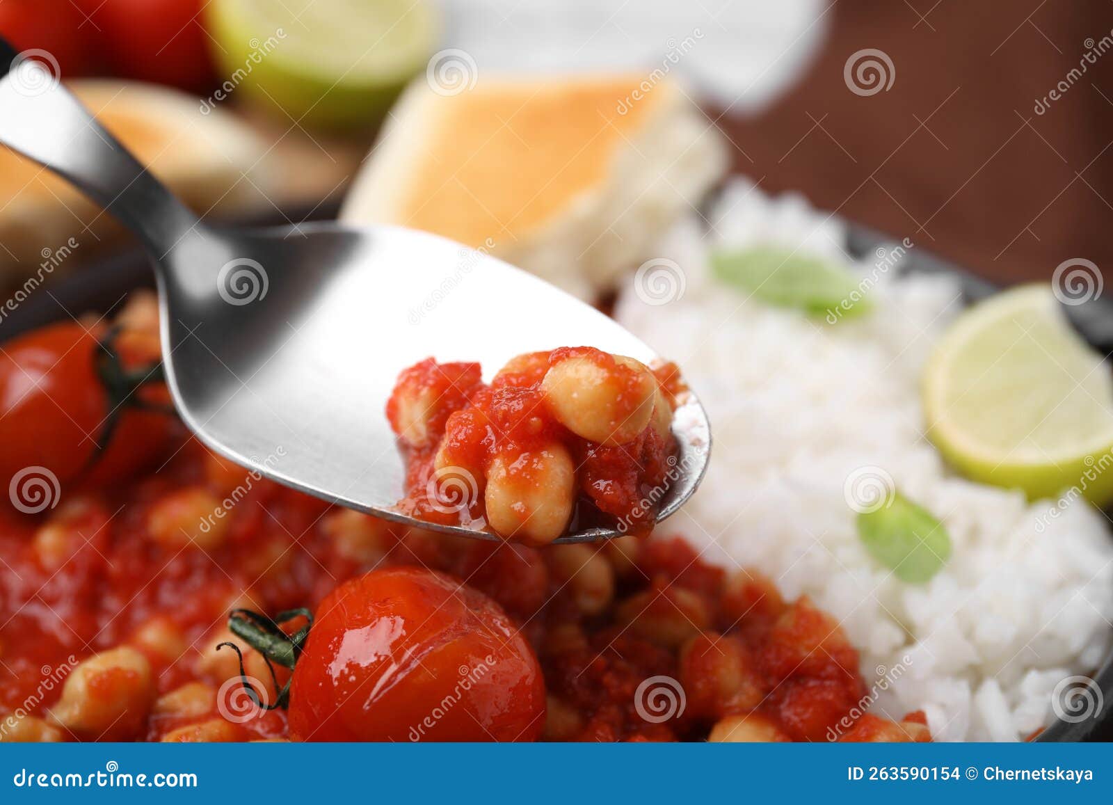 Spoon with Delicious Chickpea Curry, Closeup View Stock Photo - Image ...