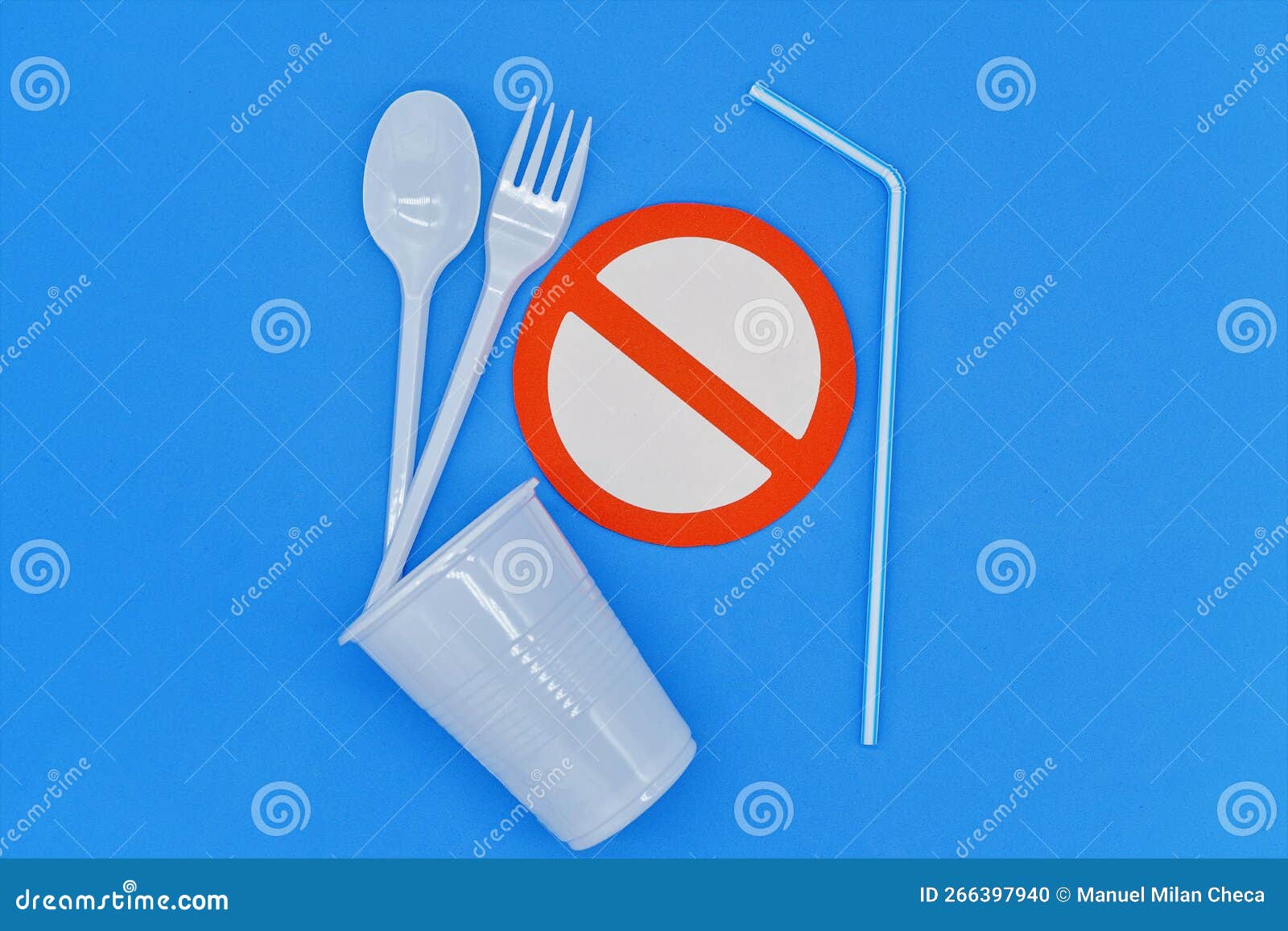 Spoon and Fork on Ban Sign. Disposable Single-use Plastic Objects ...