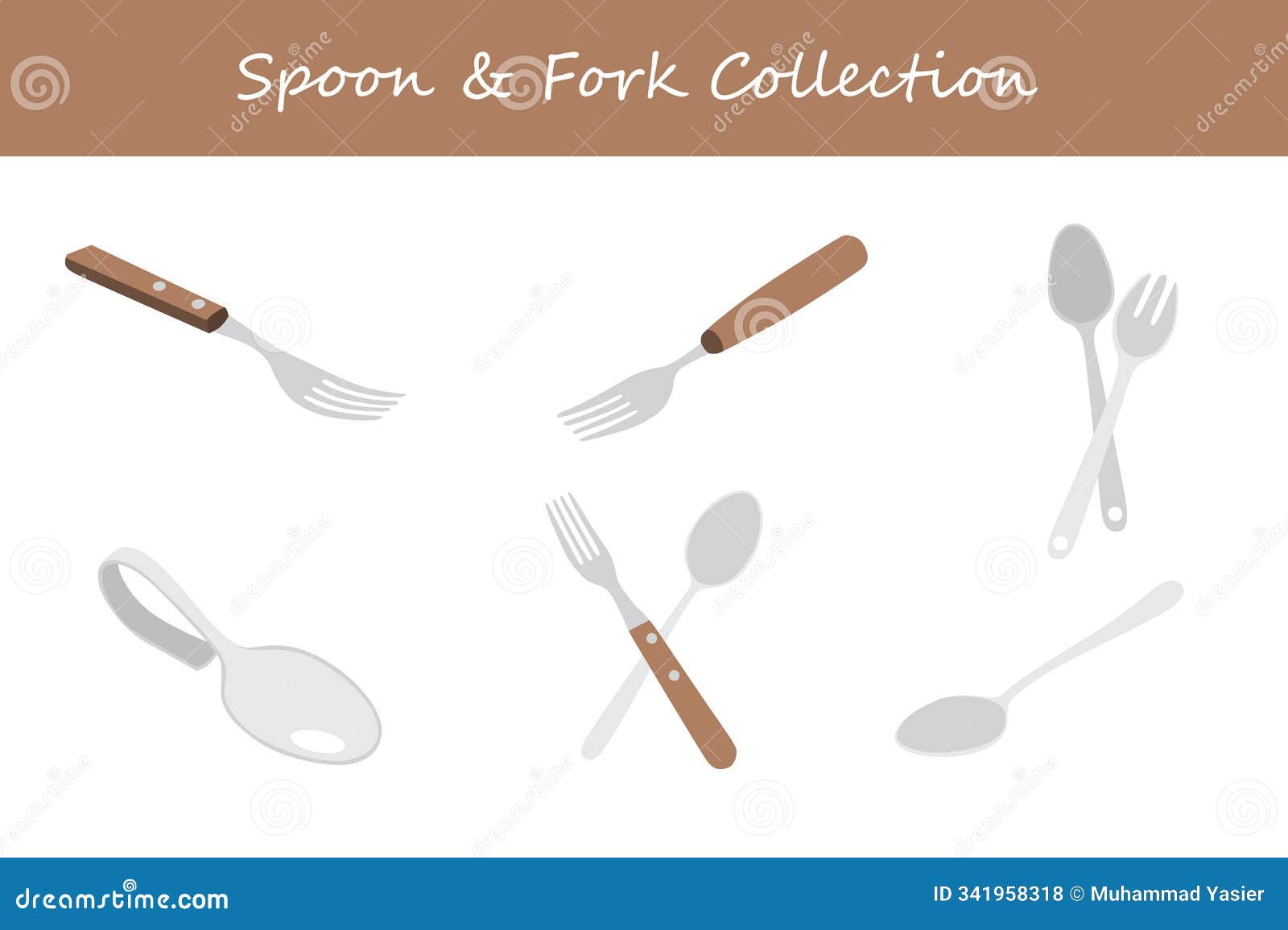 Spoon and Fork Collection in Different Poses. Vector Illustration Stock ...