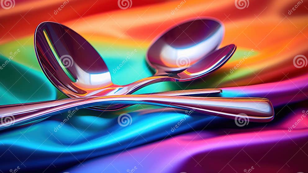 A Spoon and Fork on a Colorful Fabric, AI Stock Illustration ...