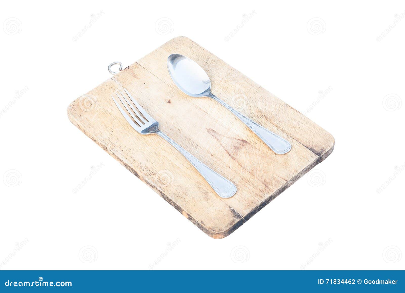 Spoon and Fork on Cutting Board Stock Photo - Image of empty, food ...