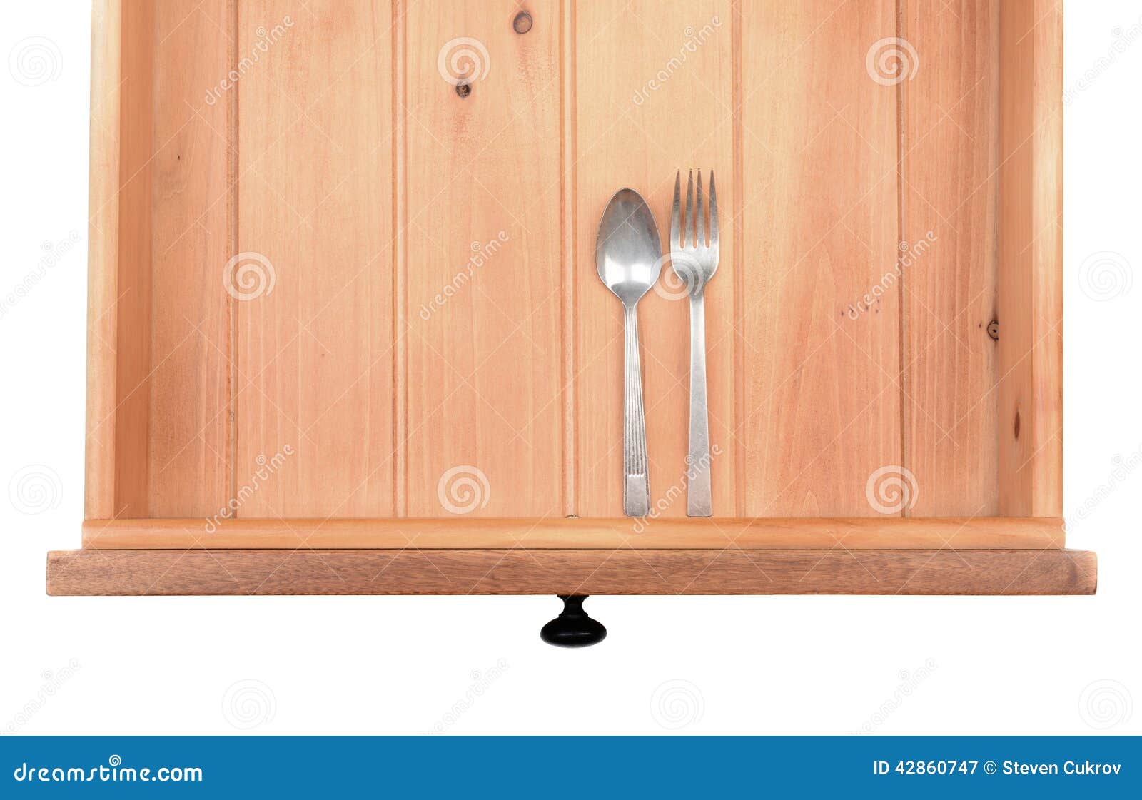 Spoon and Fork in Drawer stock image. Image of high, open - 42860747