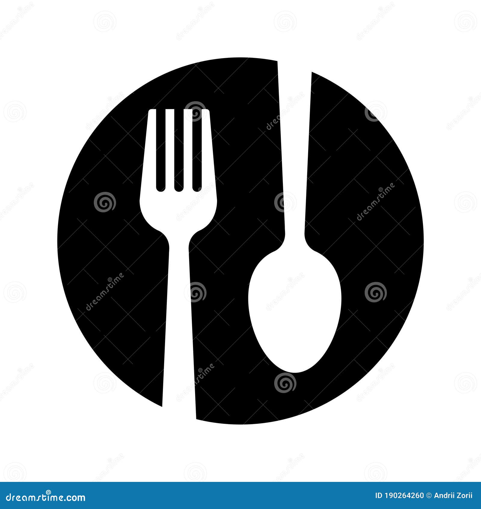 Spoon and Fork Icon. Fork and Spoon on a Black Dish Icon. Restaurant ...
