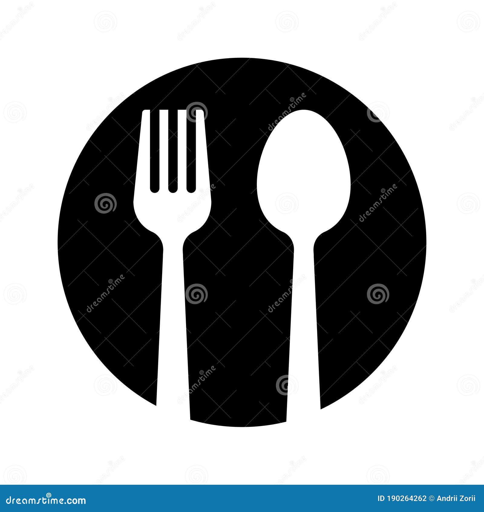 Spoon And Fork Icon Fork And Spoon On A Black Dish Icon Restaurant Icon Stock Vector