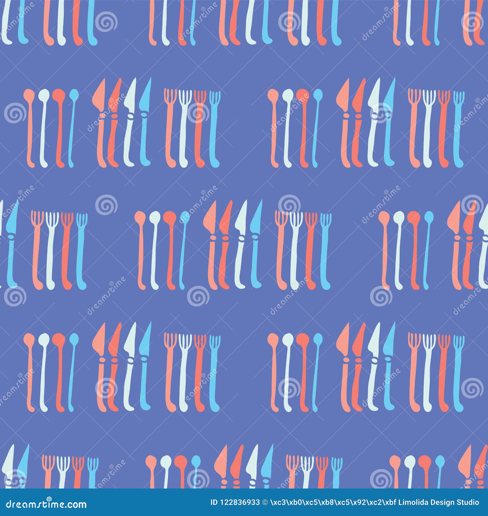 Spoon, Fork, Knife Vector Cutlery Pattern Blue Stock Vector ...