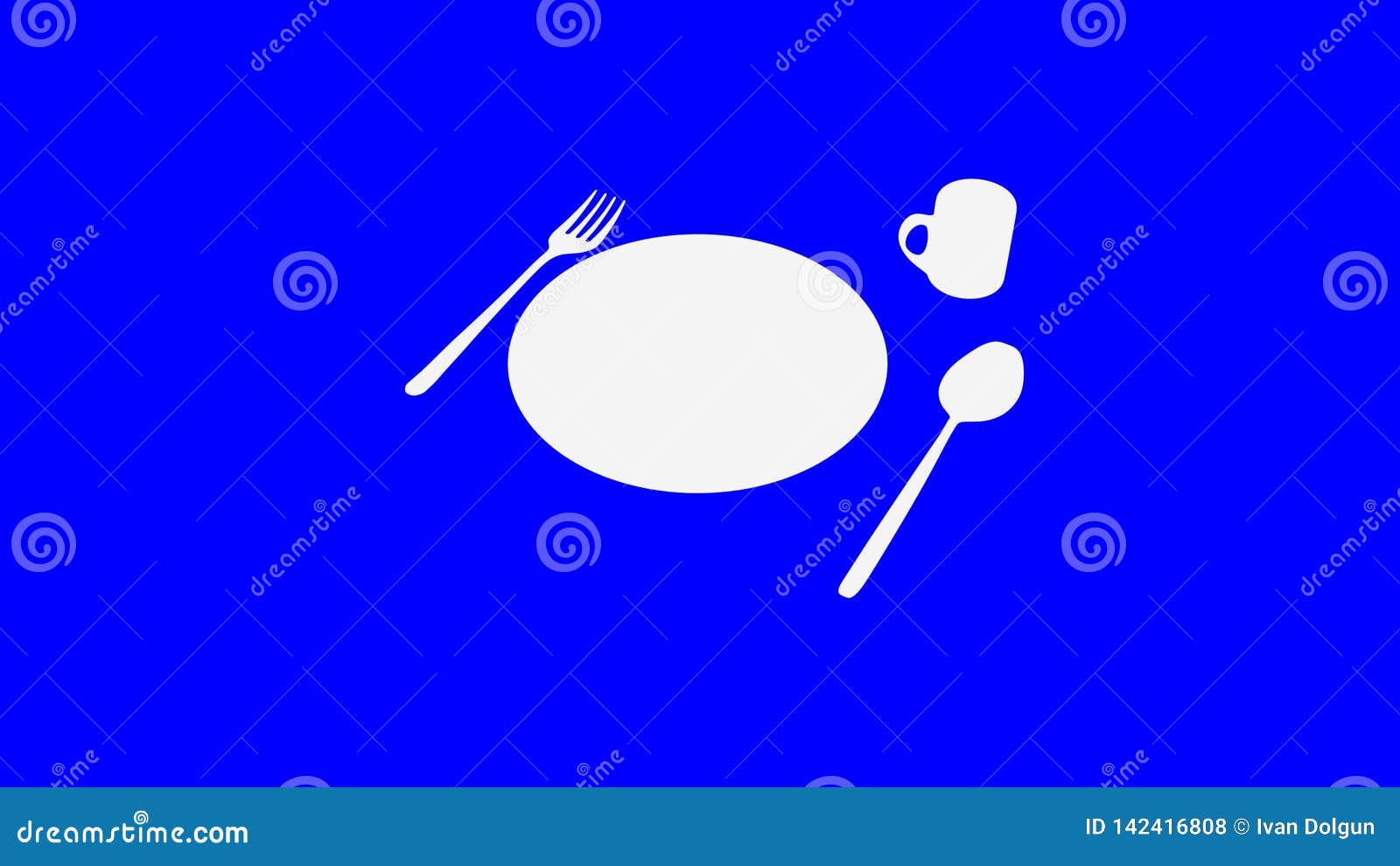 Spoon and Fork and Plate and Cup on Dark Dark Blue Stock Illustration ...