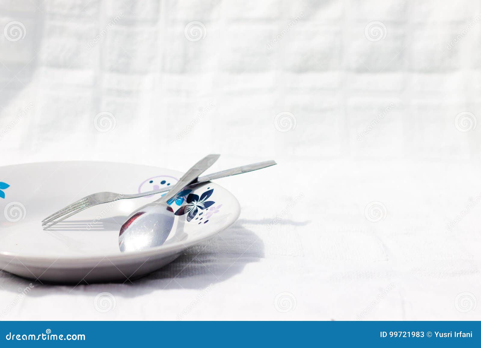 Spoon, fork, and plate stock image. Image of plate, white - 99721983