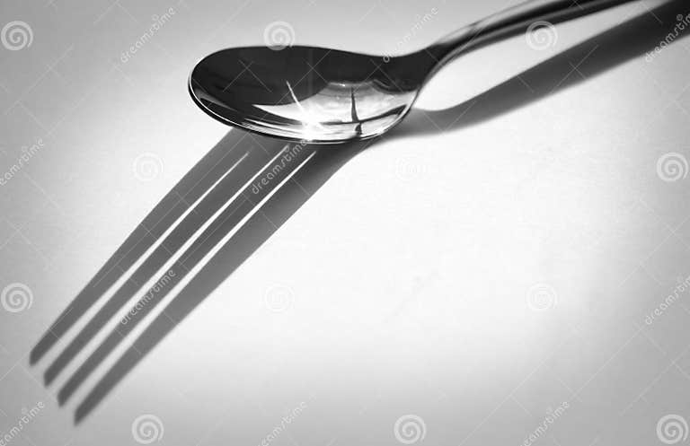 Spoon with Fork Shadow stock photo. Image of mono, chrome - 33269910