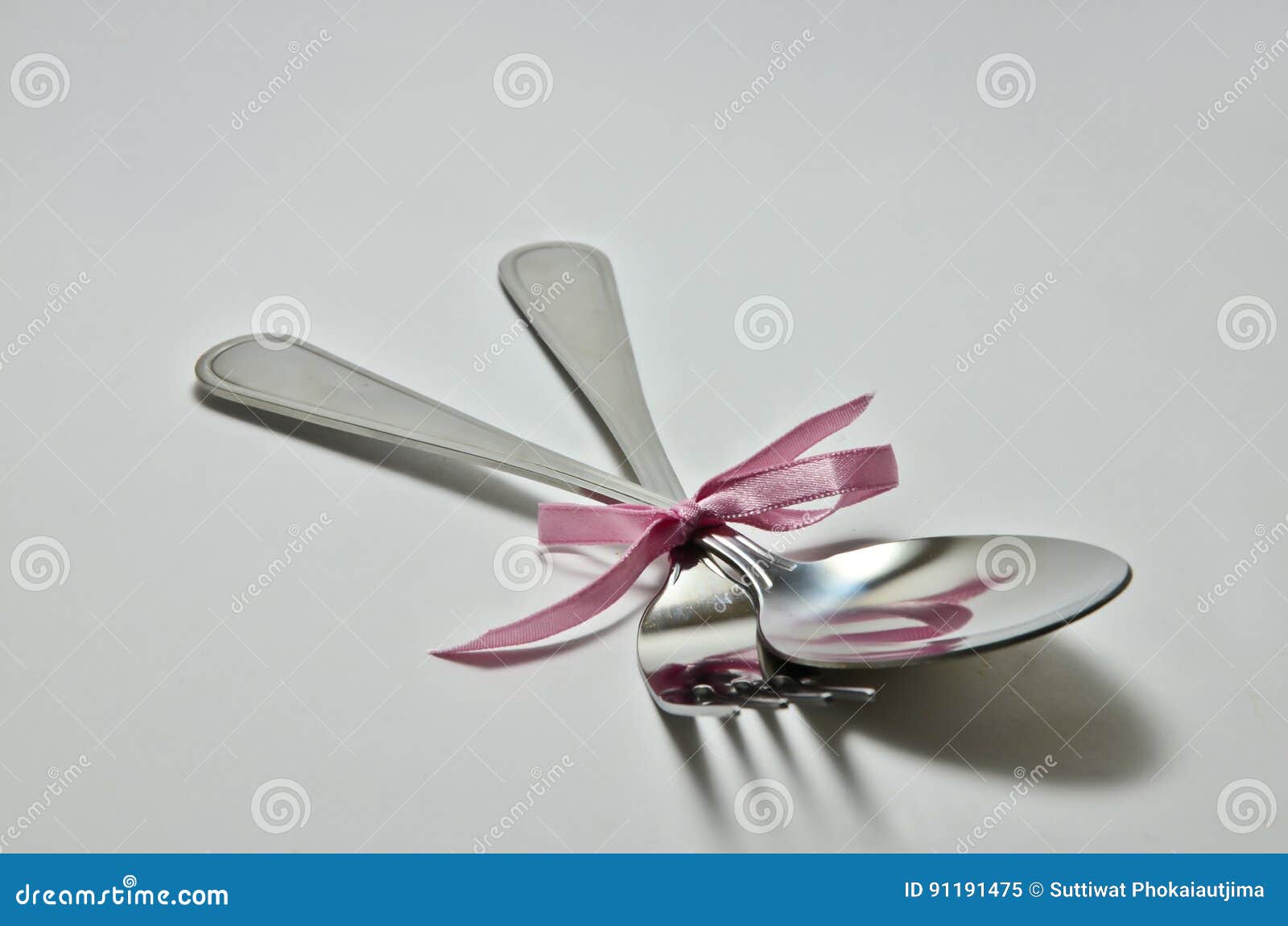 Spoon, Fork Tied Up Celebratory Ribbon. Stock Image - Image of silver ...