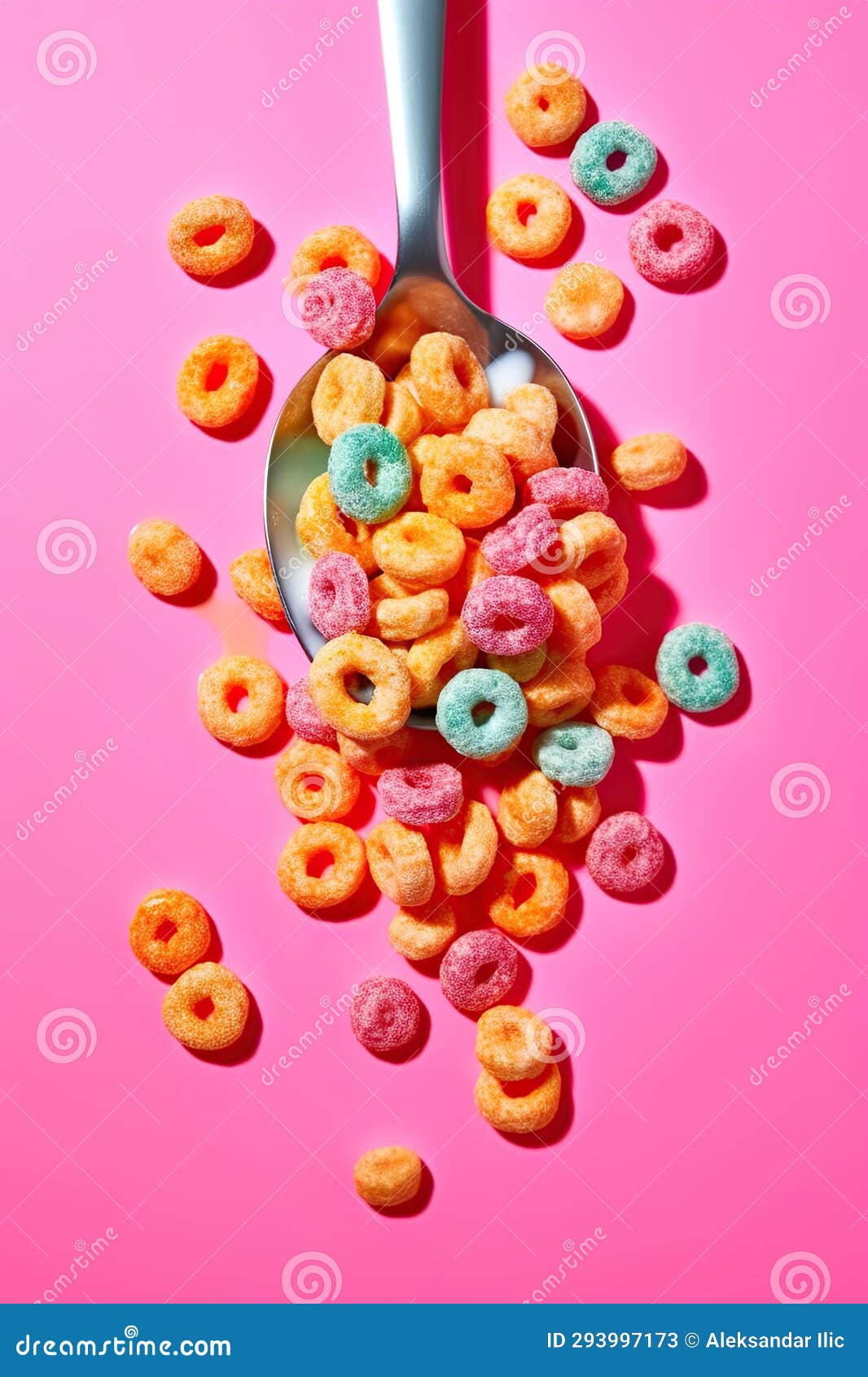 Spoon Full of Corn Rings or Cereals on Pink Pastel Background. Ai ...