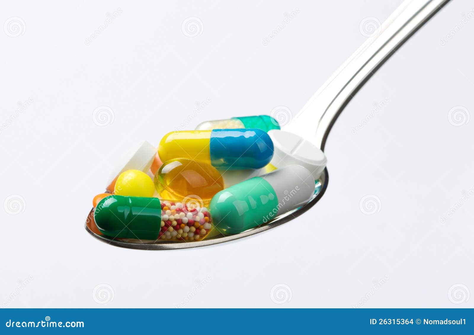 Spoon Full of Various Pills Stock Photo - Image of heap, healthy: 26315364