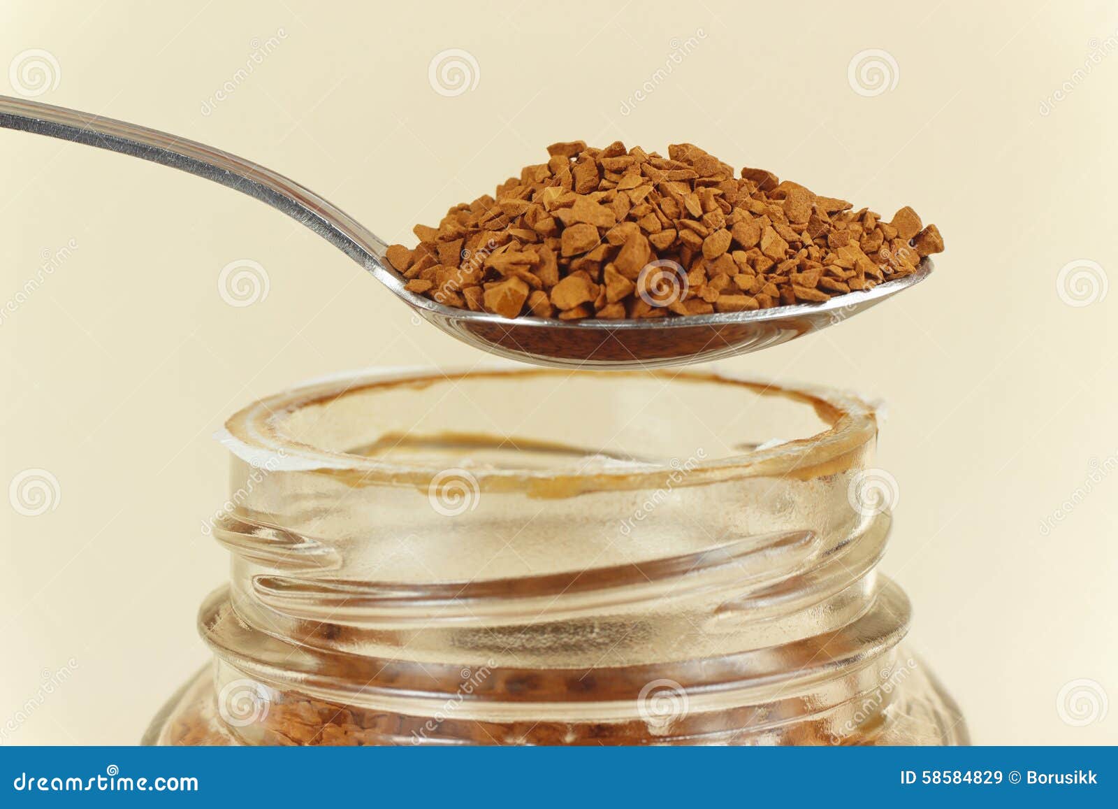Spoon with Granular Coffee Jar Over Stock Image - Image of closeup ...