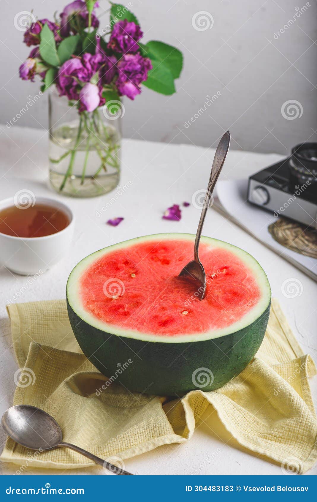 The Spoon in the Halved Red Watermelon Stock Image - Image of bouquet ...