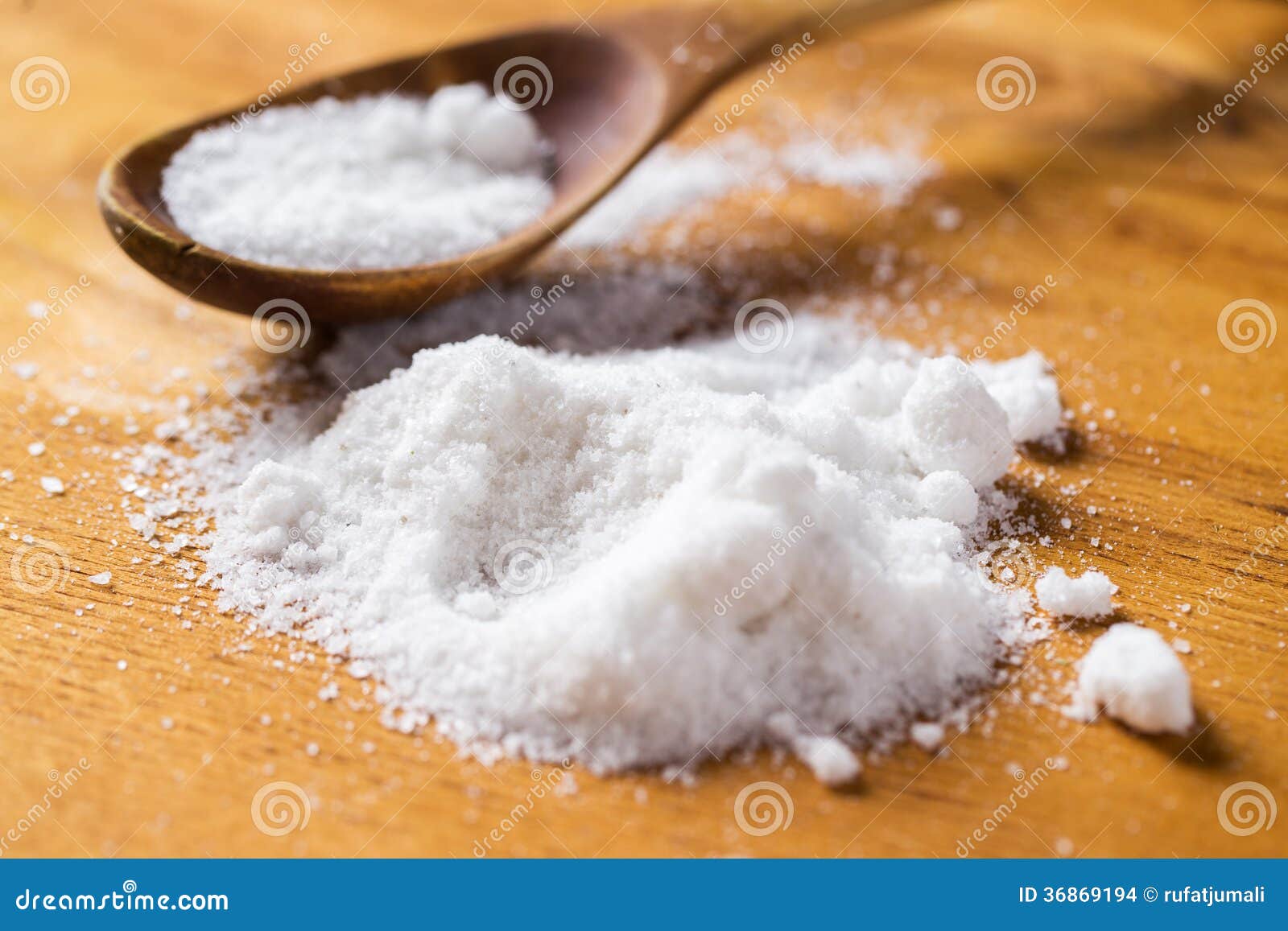 Spoon and Heap of Salt on the Table Stock Photo - Image of gourmet ...