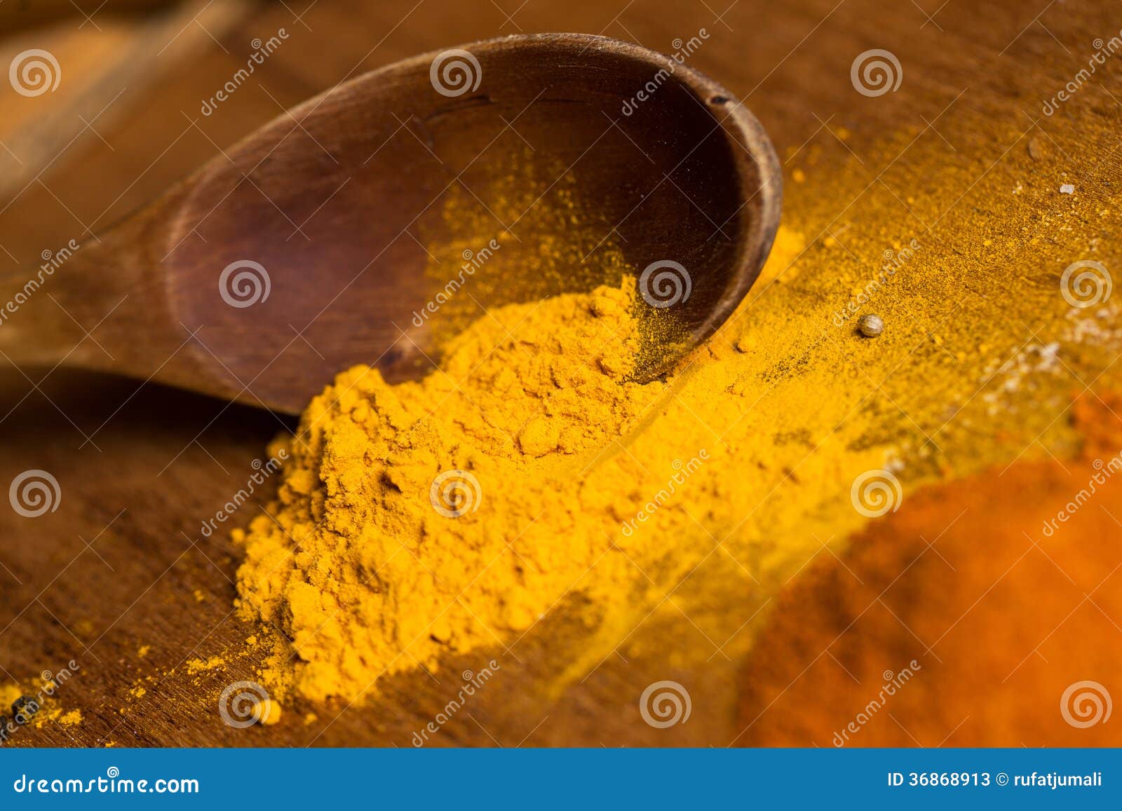 Spoon and Heap of Spices on the Table Stock Image - Image of curry ...