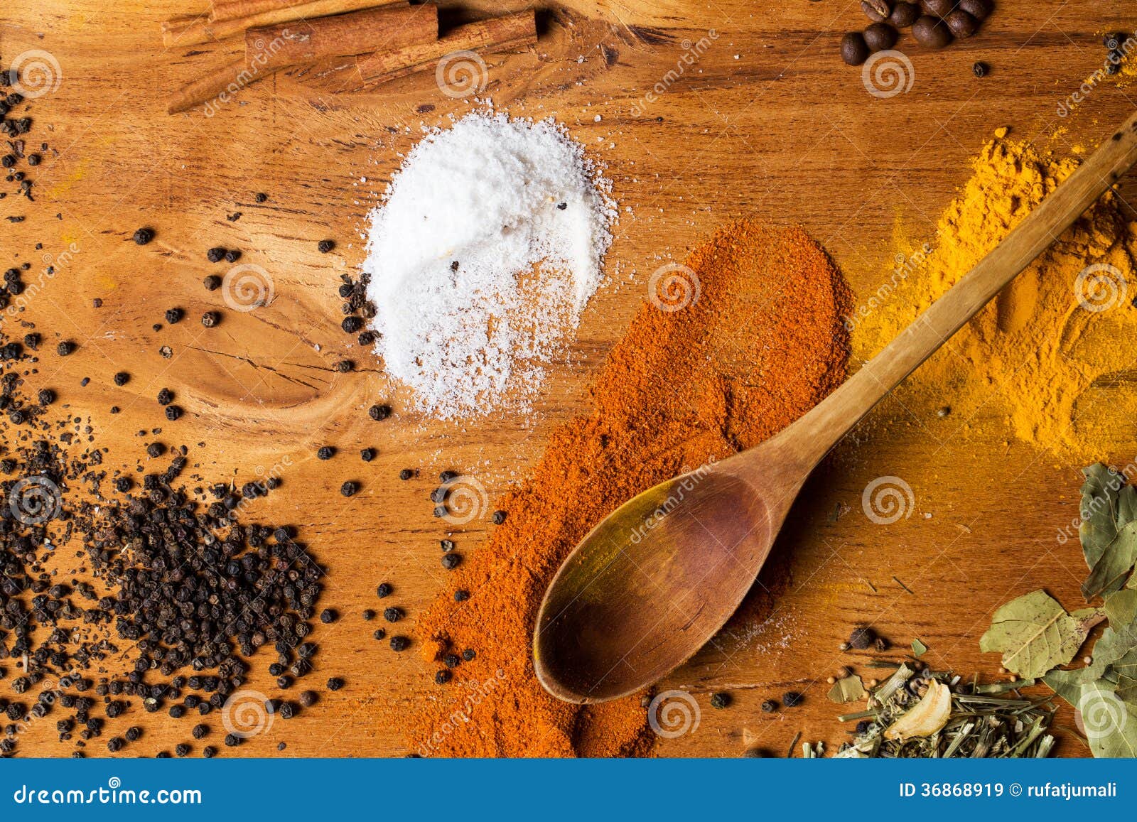 Spoon and Heap of Spices on the Table Stock Image - Image of brown ...
