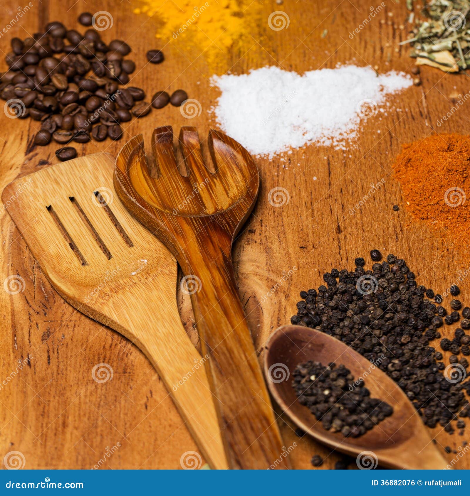 Spoon and Heap of Spices on the Table Stock Photo - Image of home, cook ...
