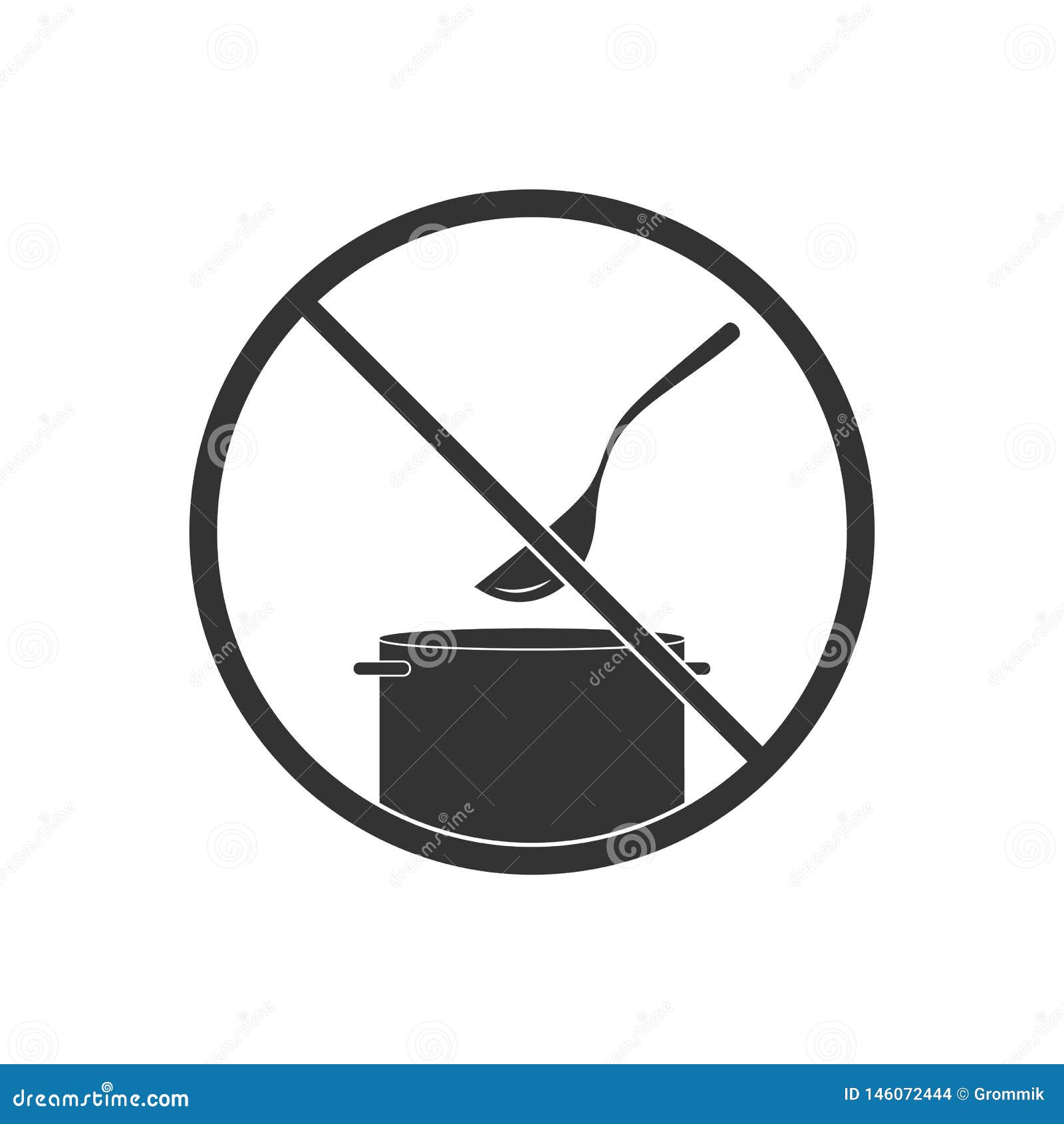 Spoon Icon with Pan Crossed Out in a Circle Stock Vector - Illustration ...