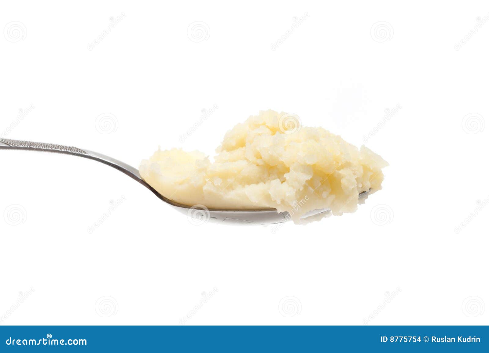 Spoon with Mashed Potatoes Left Stock Photo - Image of white, silver ...