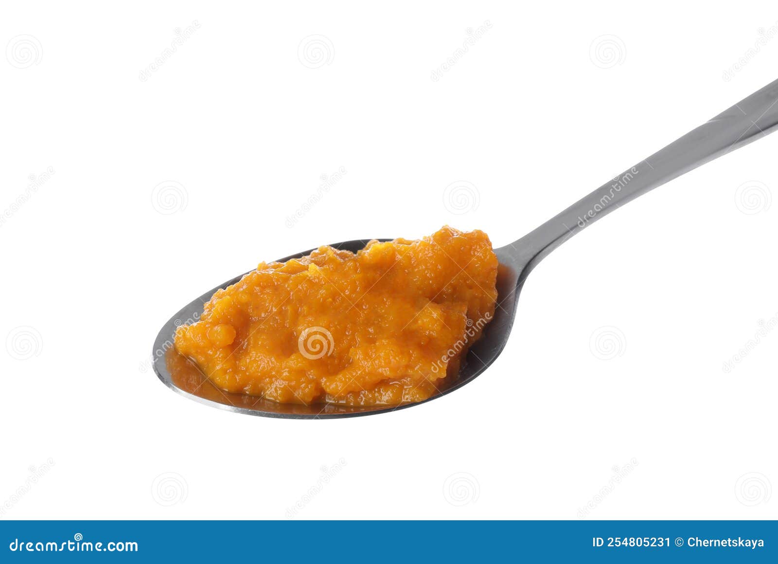 Spoon with Orange Tasty Puree on White Background Stock Image - Image ...