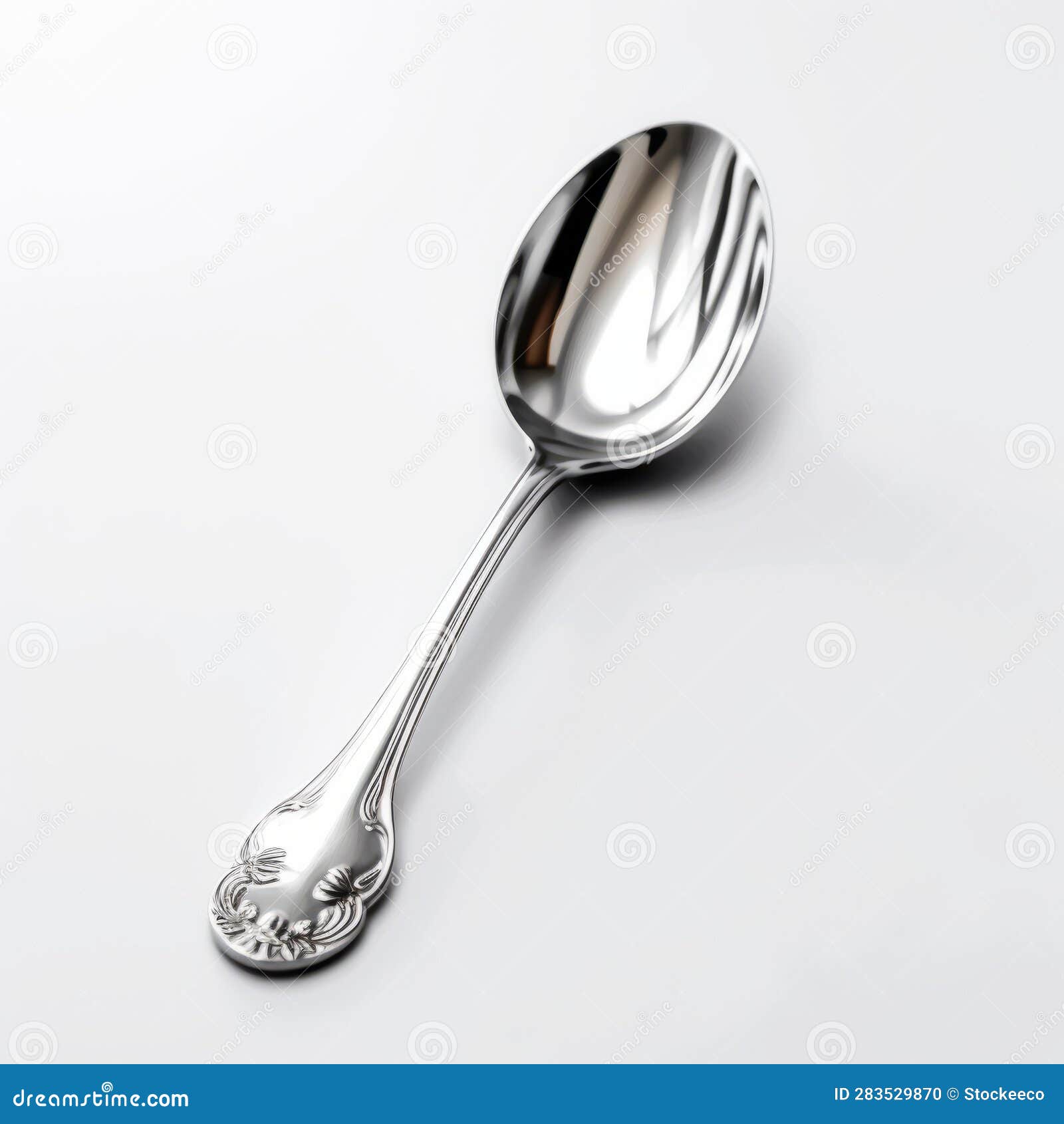 Delicate Silver Spoon with Silver Handle on White Background Stock ...