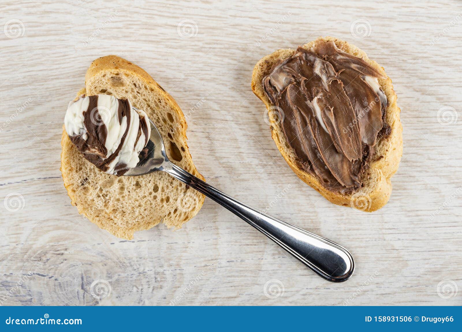 Spoon with Paste on Slice of Bread, Sandwich with Chocolate Paste on ...