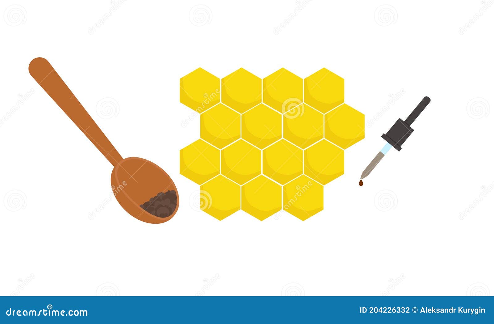 Spoon with Pieces of Propolis Pipette with Liquid Propolis. Honeycomb ...