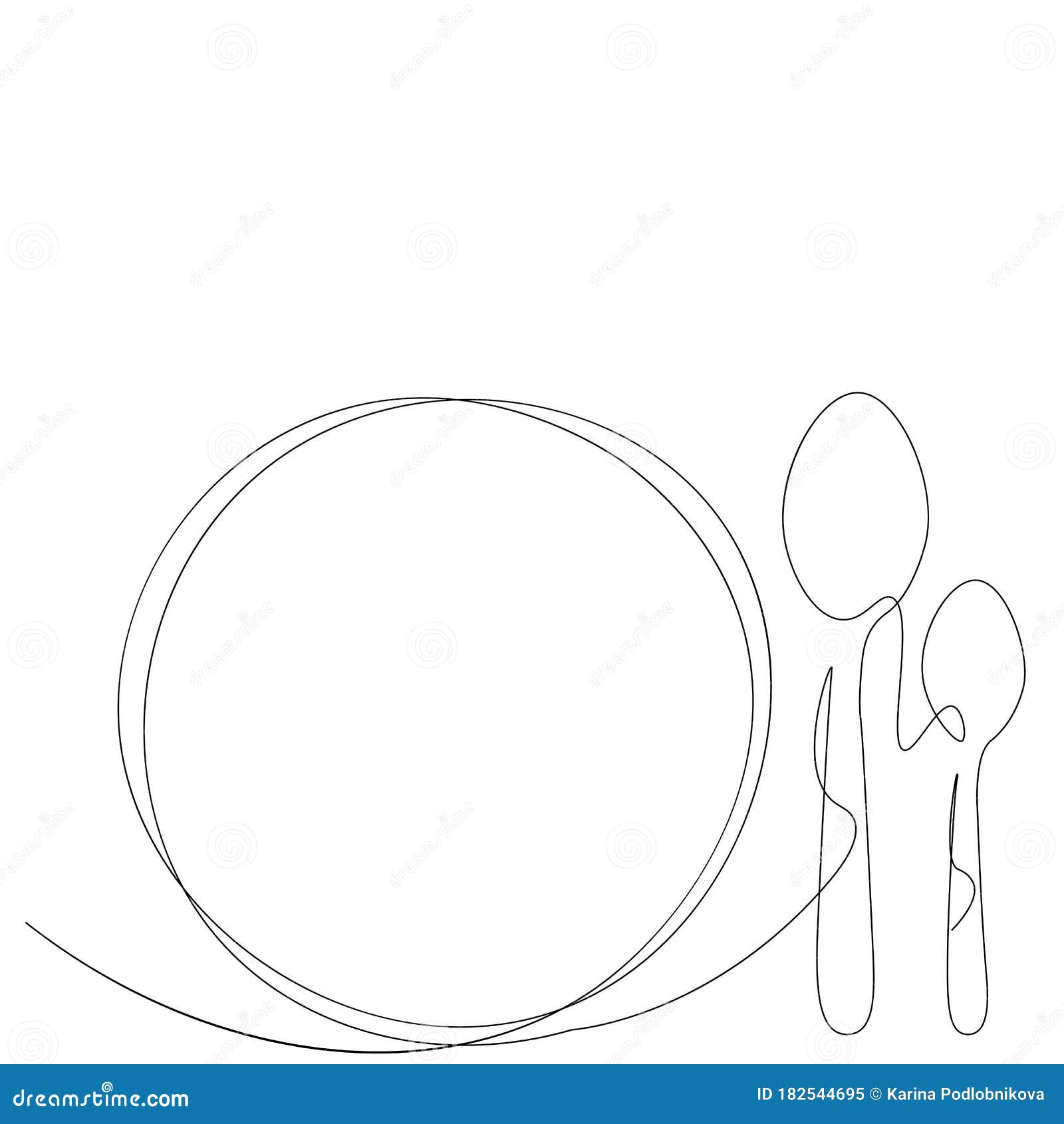 Spoon and Plate One Line Drawing Vector Illustration Stock Vector ...