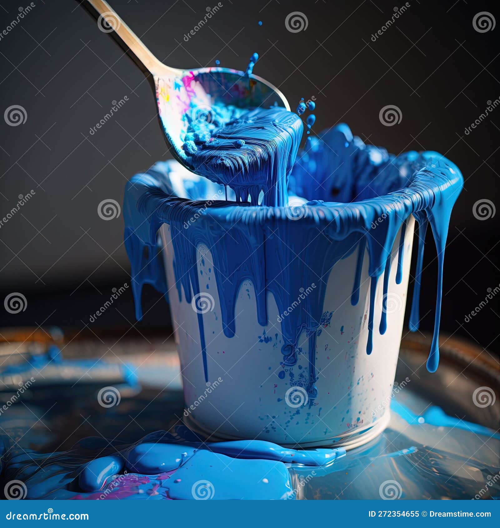 A Spoon is Pouring Blue Liquid into a Bowl of Paint Stock Illustration ...