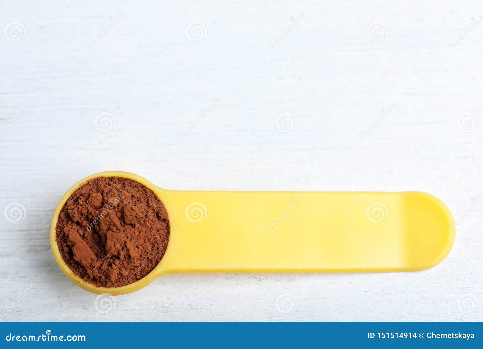 Spoon of Protein Powder on White Wooden Background, Top View Stock ...