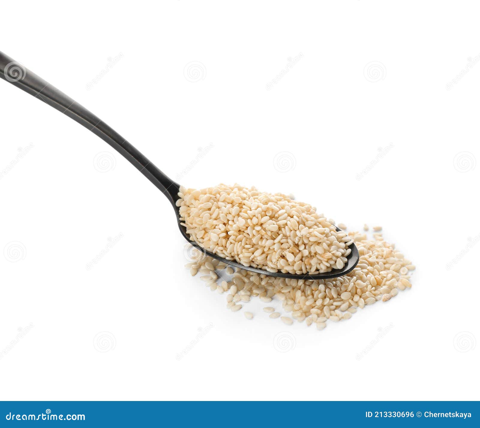 Spoon with Sesame Seeds on White Background Stock Photo - Image of ...