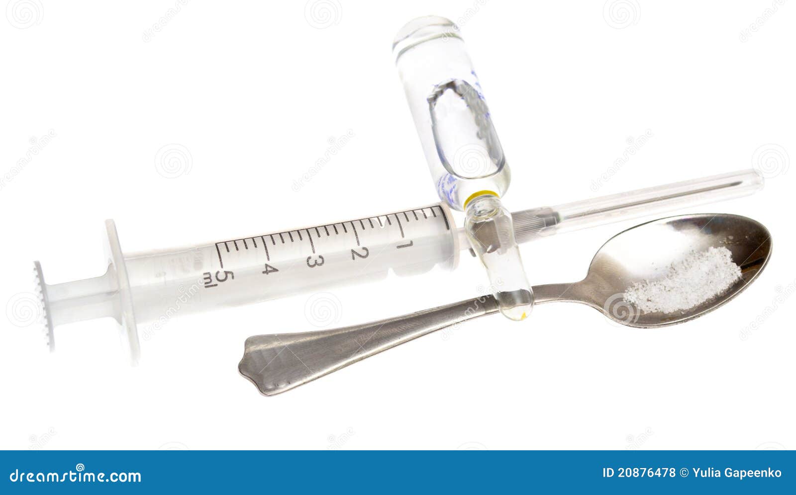 Spoon, Syringe, Vial on a White Stock Photo - Image of narcotic ...