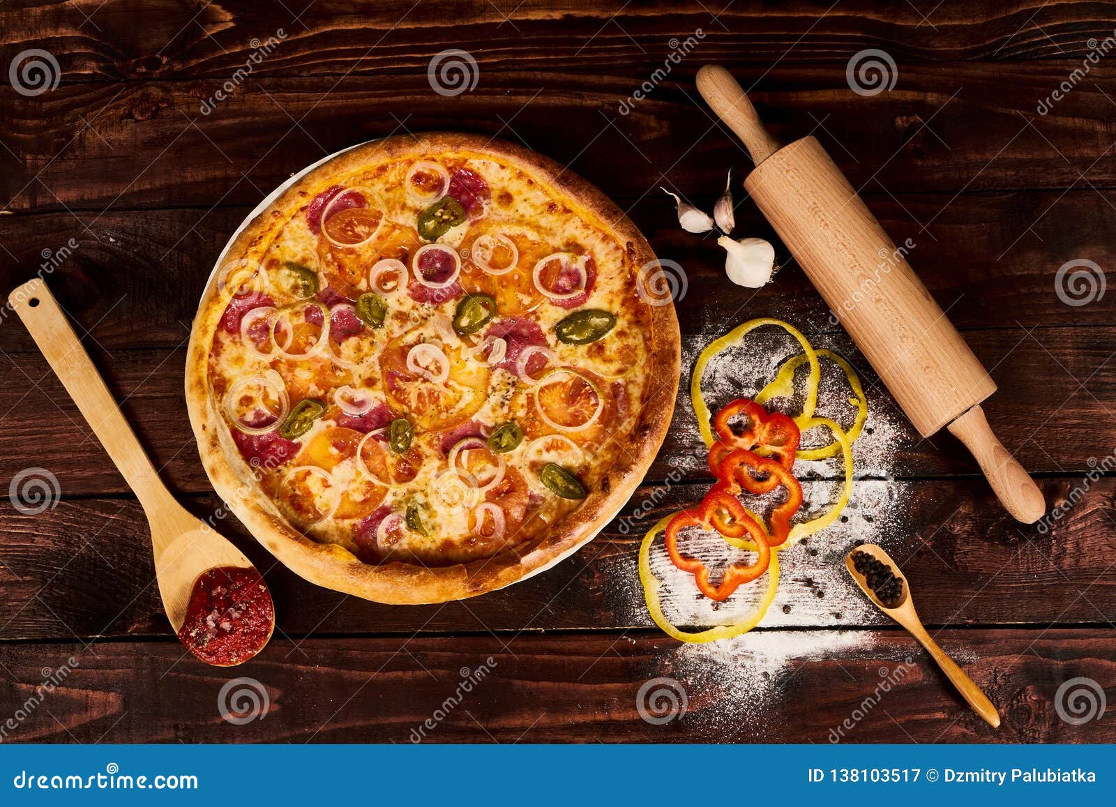 Spoon with Tomato Paste and Pizza Stock Image - Image of pastry, bread ...