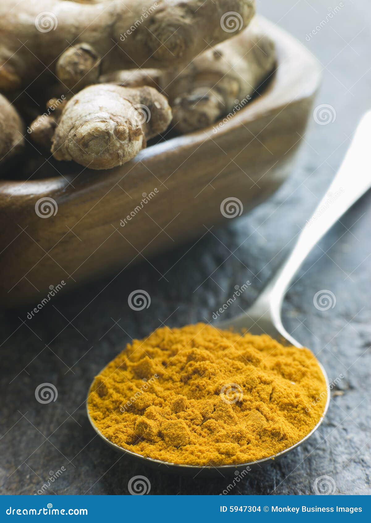 Spoon of Turmeric Powder with Fresh Turmeric Root Stock Photo - Image ...