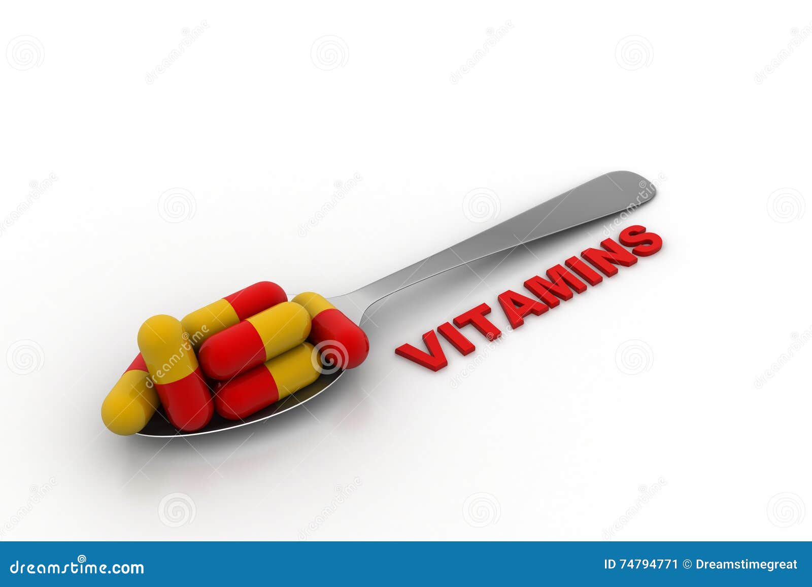 Spoon with vitamin tablets stock illustration. Illustration of close ...