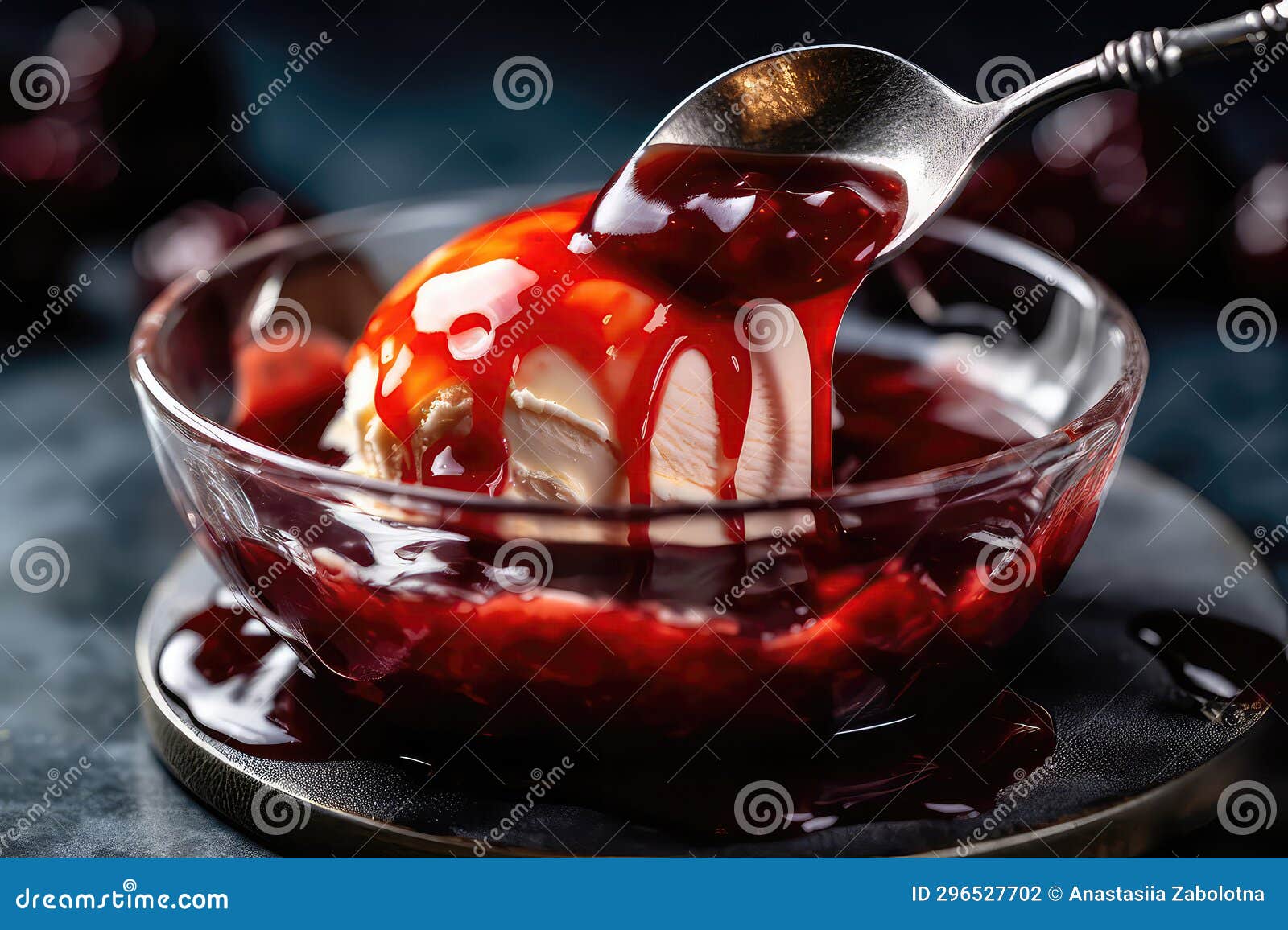Spoonful of Jelly Being Drizzled Over Ice Cream. Generative AI Stock ... Spoonful of Jelly Being Drizzled Over Ice Cream. Generative AI Stock ...