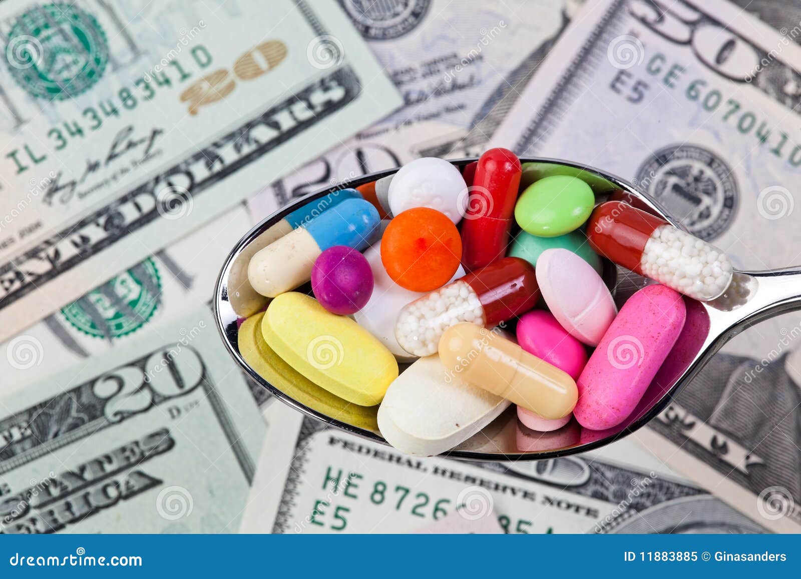 Spoonful of Pills Surrounded by Money Stock Image - Image of reform ...