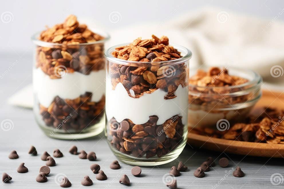 Spooning Dark Chocolate Chips on Yogurt Parfait Stock Image - Image of ...