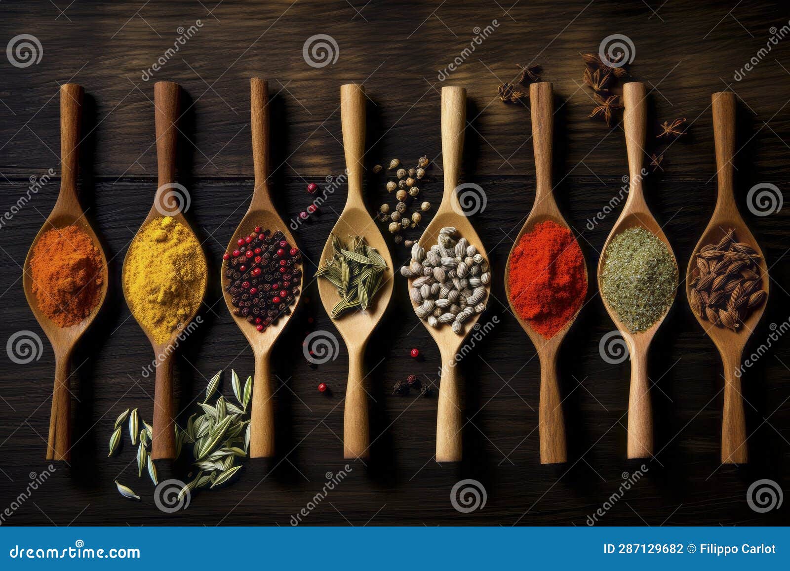 Spoons of Diverse Spices Ensemble Stock Photo - Image of background ...