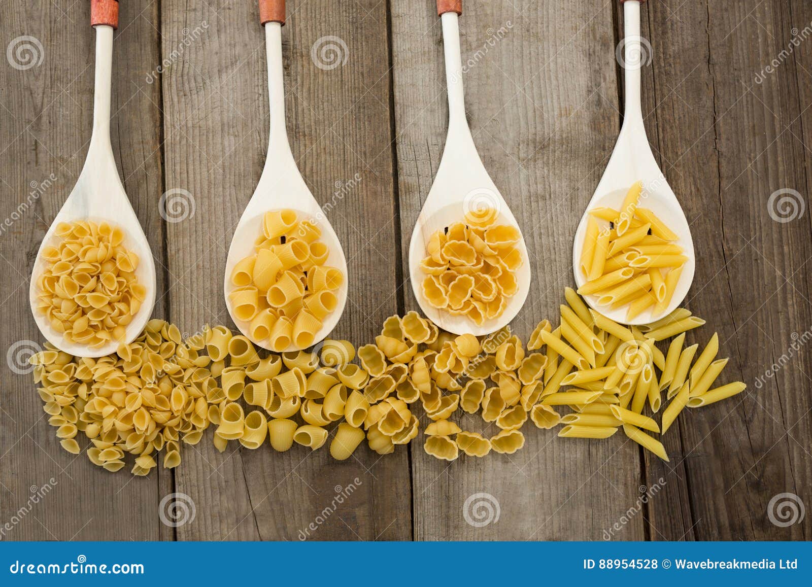 Spoons Filled with Varieties of Pasta Stock Photo - Image of staple ...