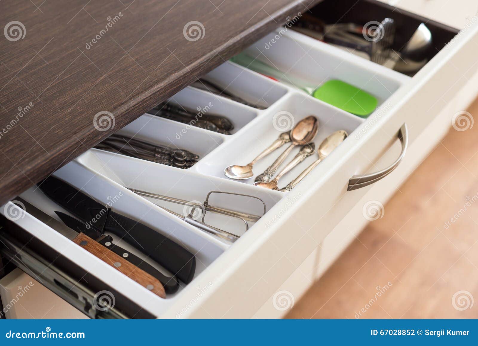 Spoons, Forks and Knives in Cutlery Box Drawer Stock Photo - Image of ...
