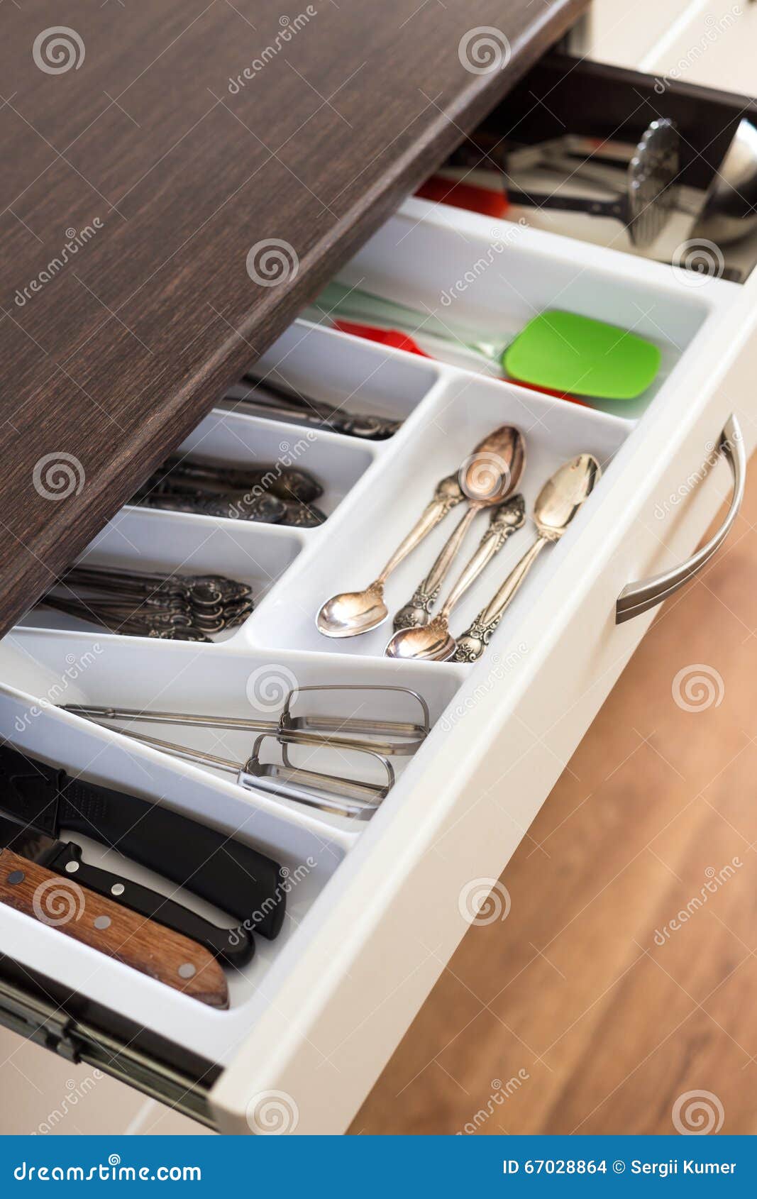 Spoons, Forks and Knives in Cutlery Box Drawer Stock Photo - Image of ...