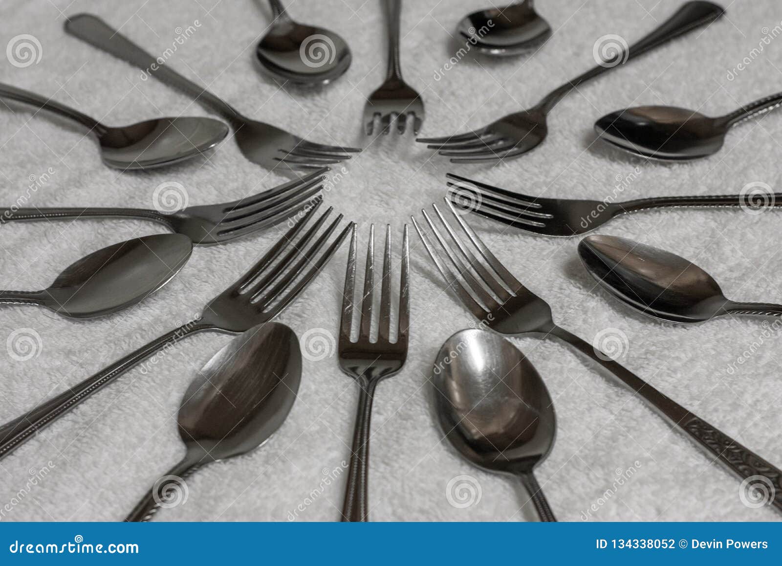 Spoons and forks stock photo. Image of silver, pattern - 134338052