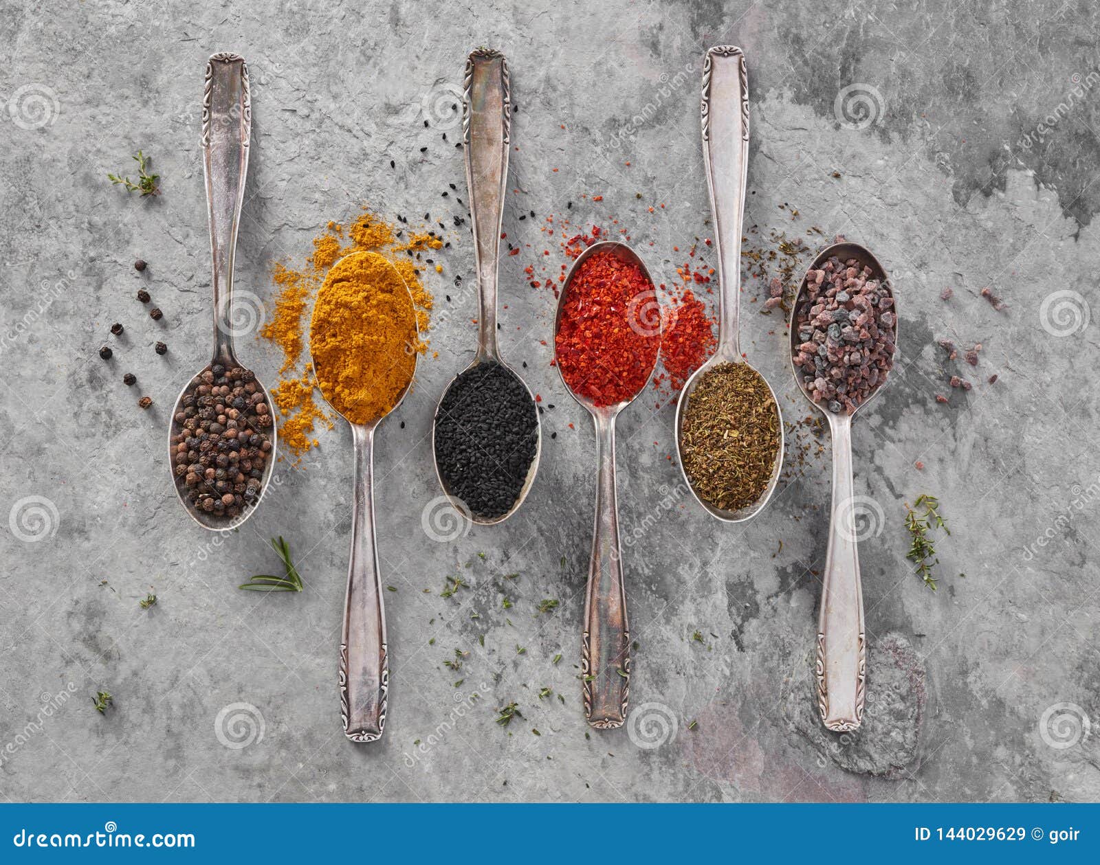 Spoons with Multi-colored Spices Stock Image - Image of cumin, people ...