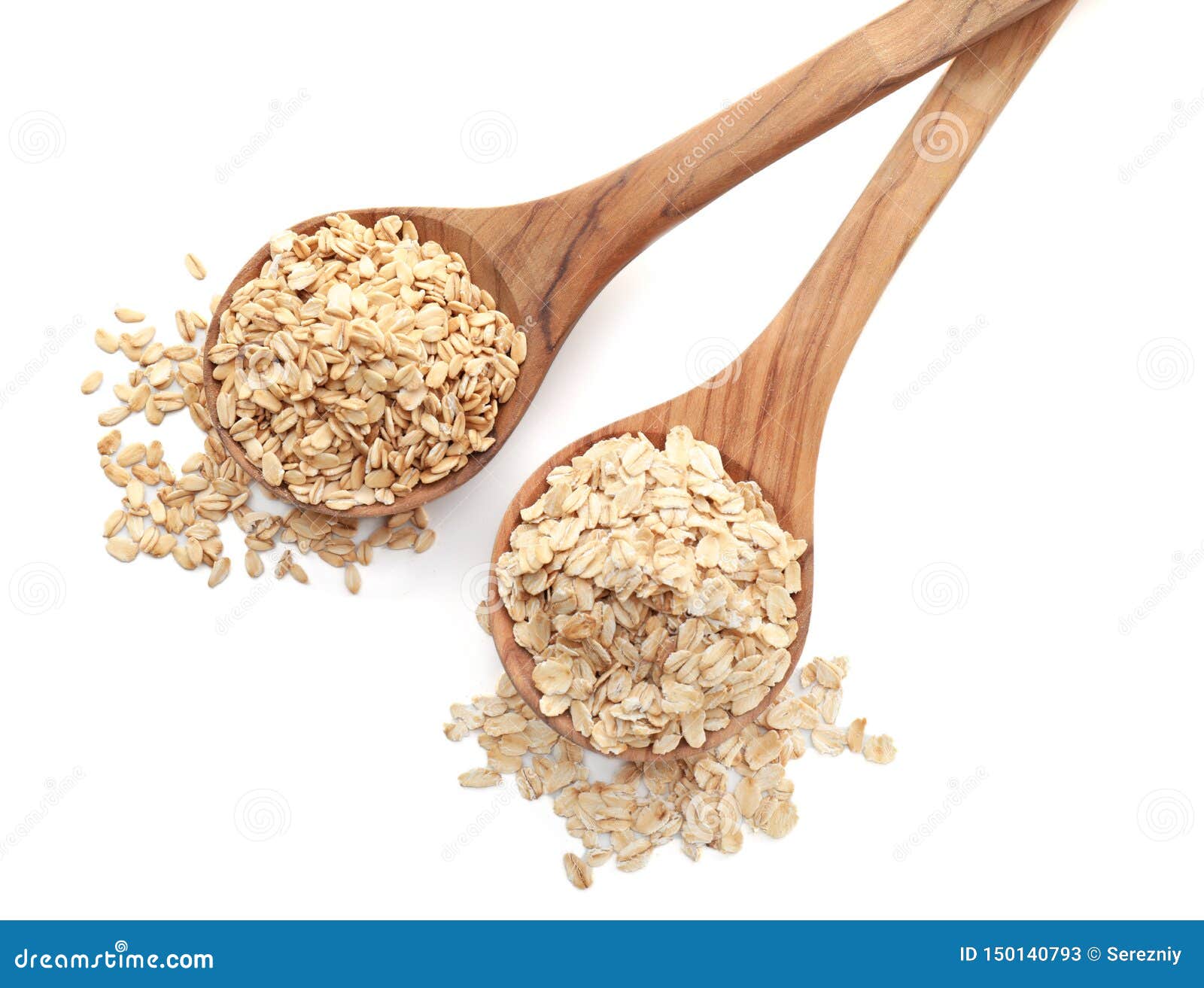 Spoons with Raw Oatmeal on White Background Stock Image - Image of ...